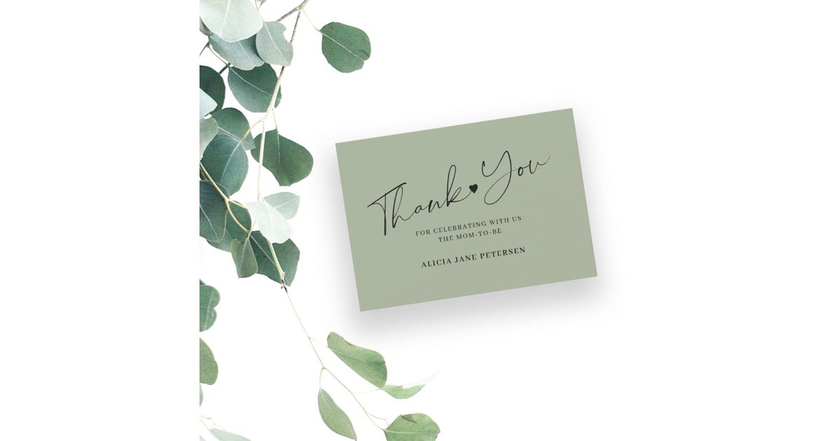 Budget baby shower script sage green thank you note card | Zazzle