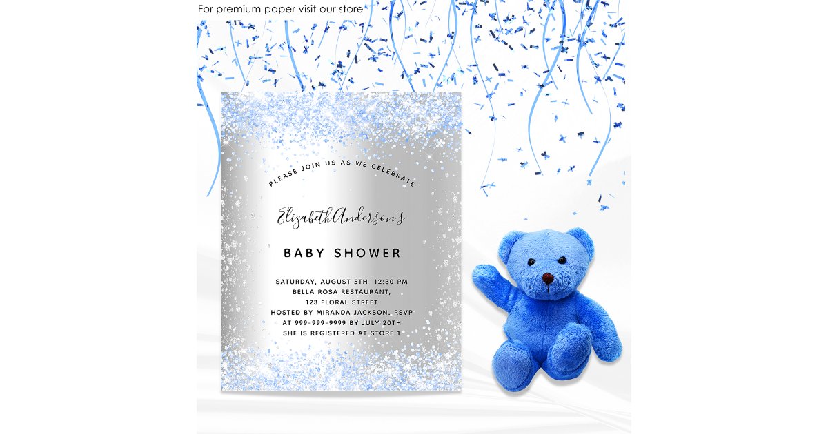 Budget baby shower silver blue glitter boy | Zazzle