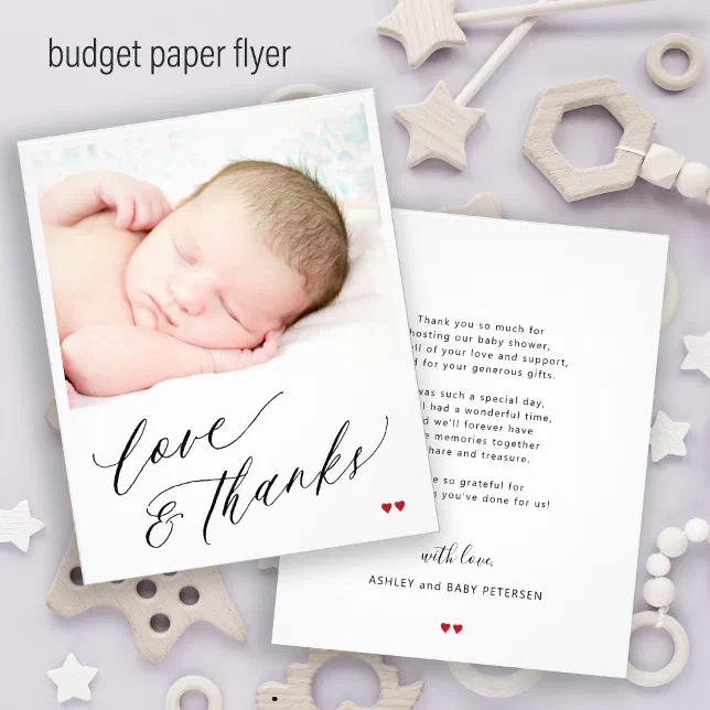 Budget baby shower thank you photo flyer | Zazzle
