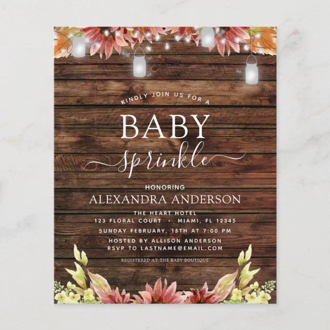 Budget Baby Sprinkle Shower Rustic Wood Sunflowers | Zazzle