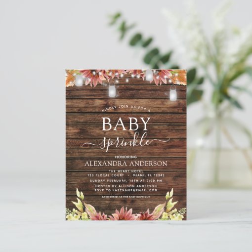 Budget Baby Sprinkle Shower Rustic Wood Sunflowers | Zazzle