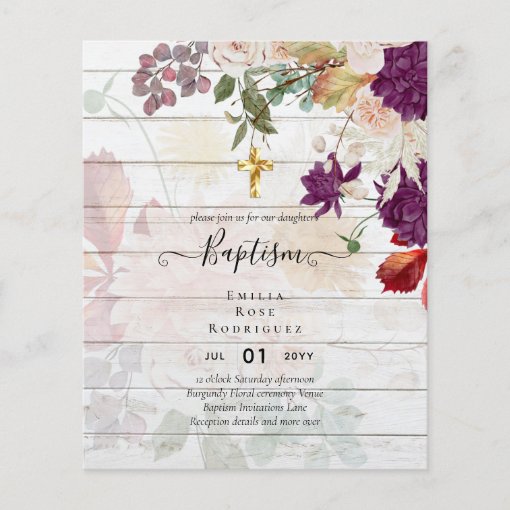 BUDGET BAPTISM Autumn Fall Floral Christening Inv. | Zazzle