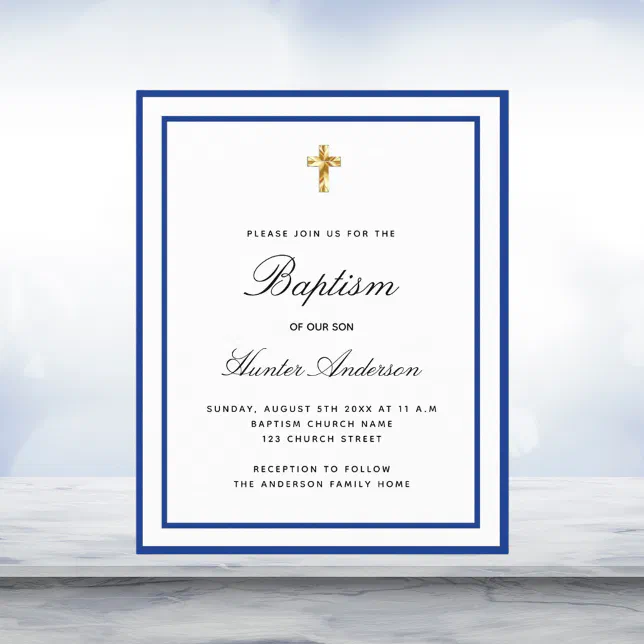 Budget Baptism boy royal blue white minimalist | Zazzle