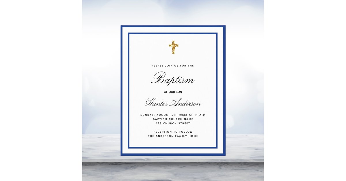 Budget Baptism boy royal blue white minimalist | Zazzle