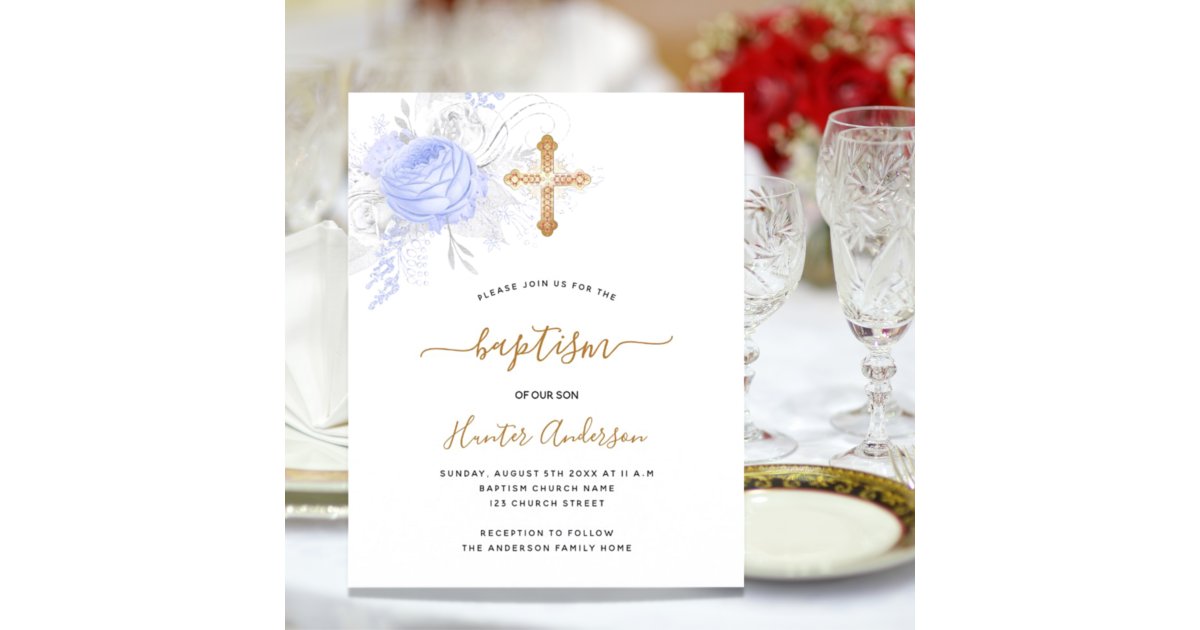 Budget Baptism light blue florals boy white | Zazzle