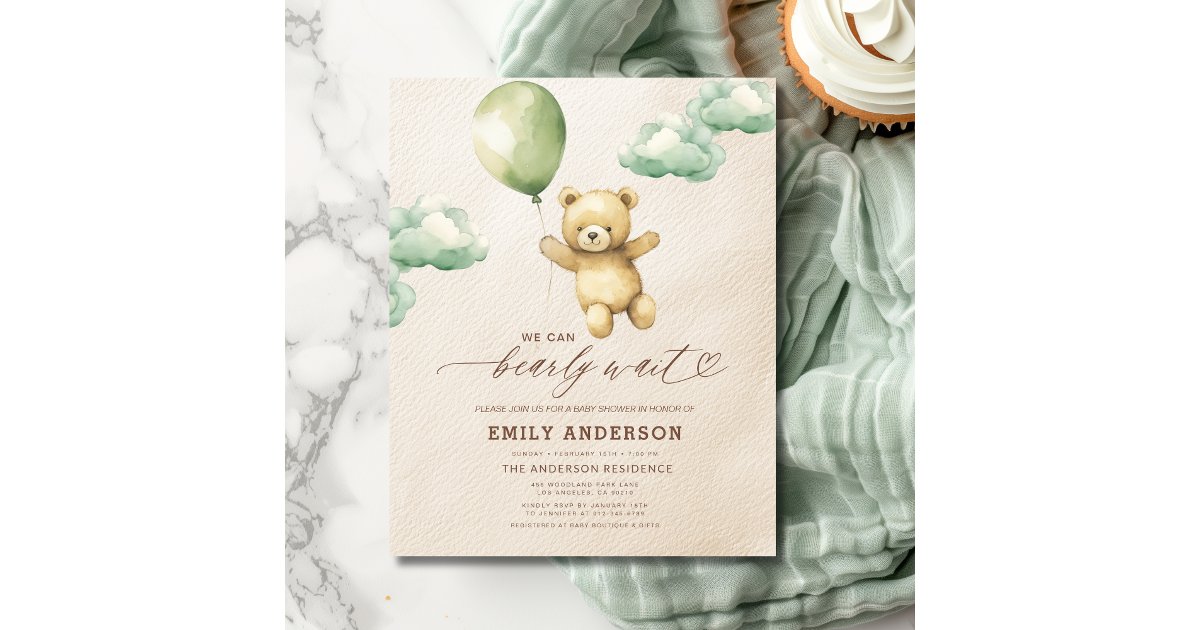 Budget Bearly Wait Green Neutral Baby Shower Flyer | Zazzle