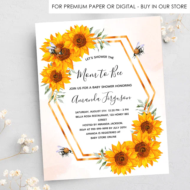 Budget Bee Baby shower sunflowers invitation | Zazzle