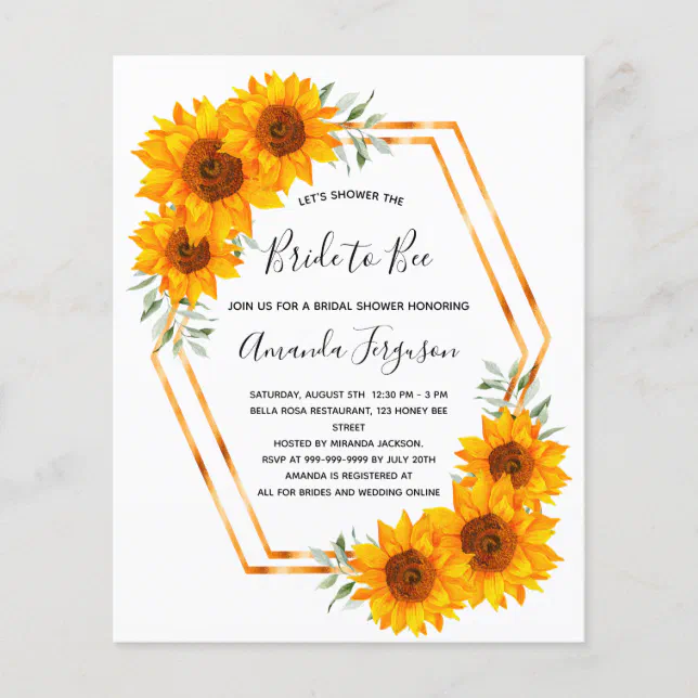 Budget Bee Bridal shower sunflowers honey bees | Zazzle
