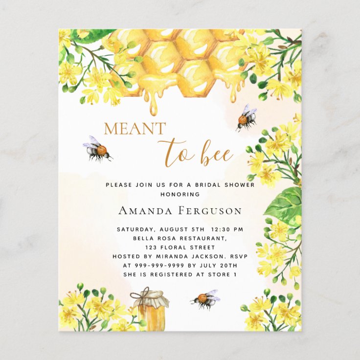 Budget Bee Bridal shower yellow floral invitation | Zazzle