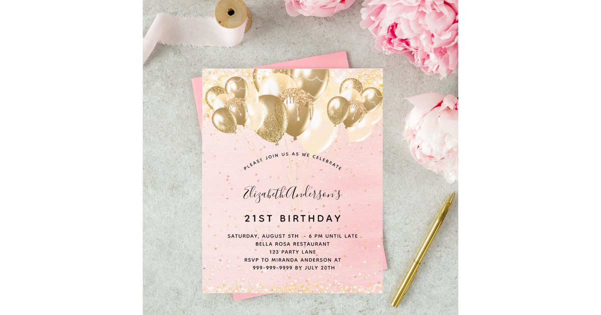 Budget birthday blush pink gold glitter balloons | Zazzle