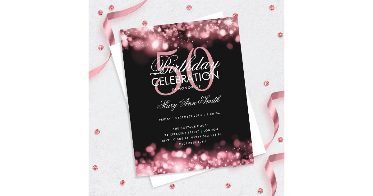 Budget Birthday Elegant Rose Gold Lights Invite | Zazzle