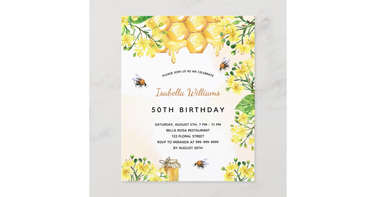 Budget birthday florals yellow elegant invitation | Zazzle