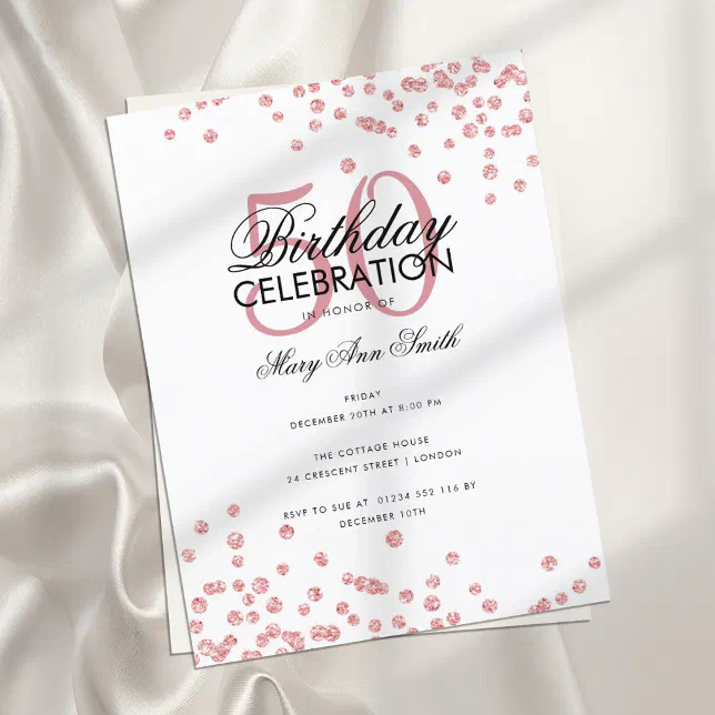 Budget Birthday Glitter Confetti Rose Gold Postcard | Zazzle