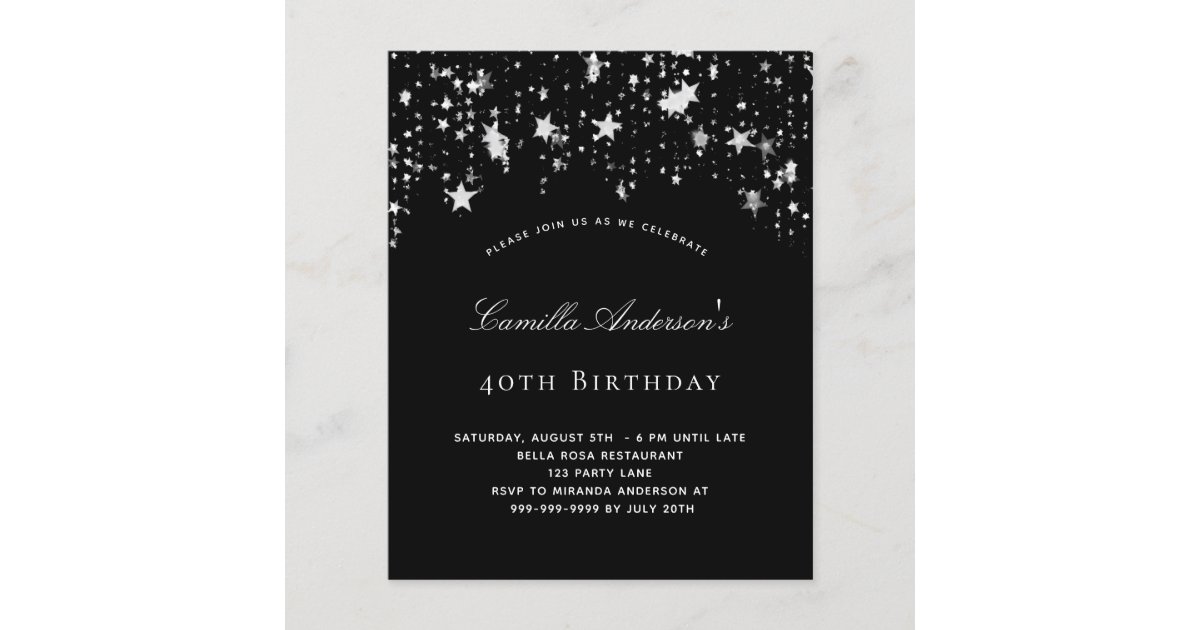 Budget birthday party black white stars | Zazzle