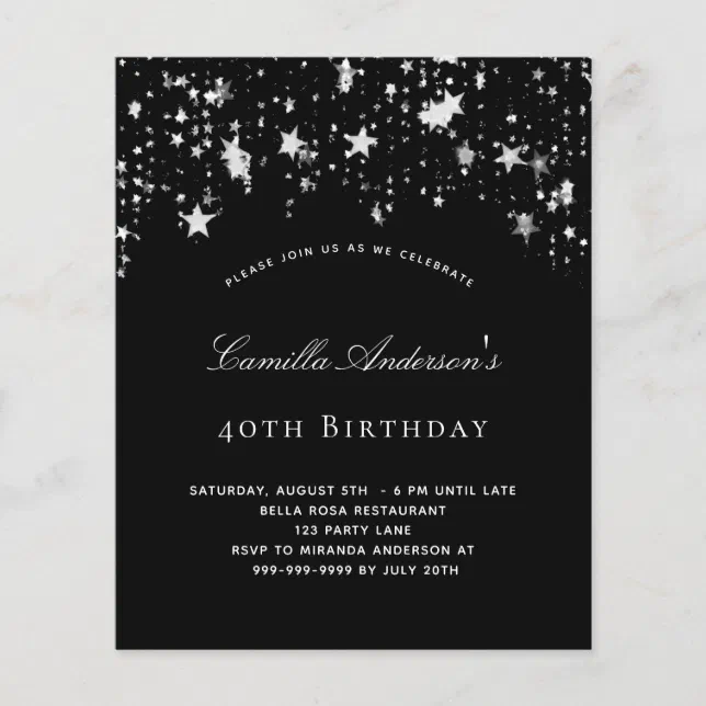 Budget birthday party black white stars | Zazzle