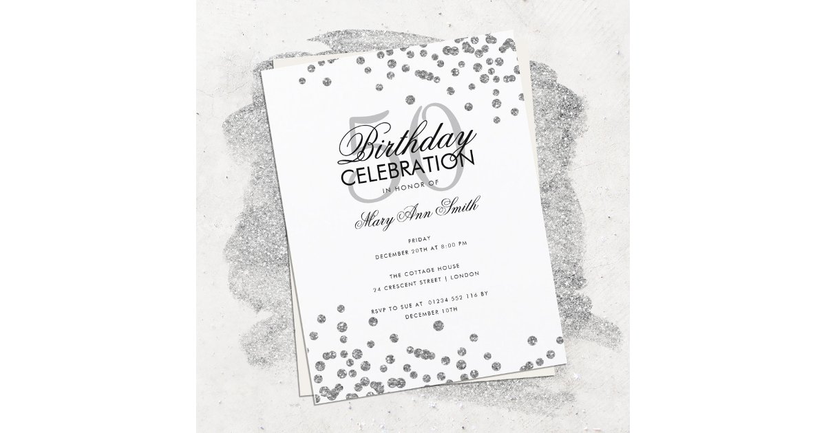 Budget Birthday Party Glitter Confetti Silver Postcard | Zazzle
