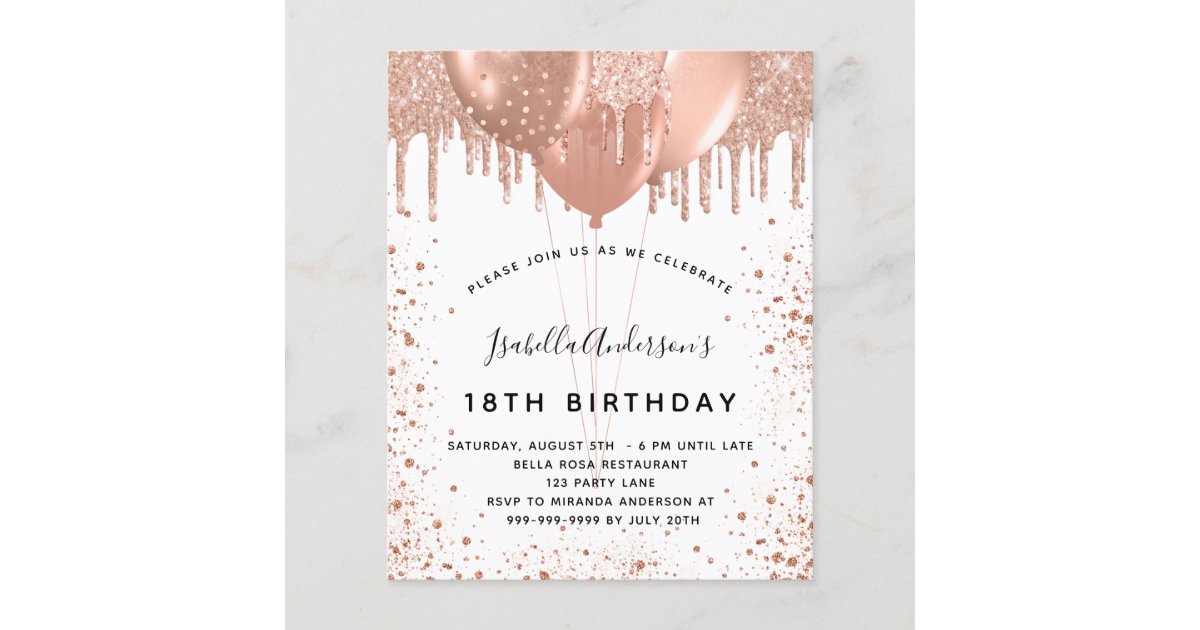 Budget birthday party rose gold glitter invitation | Zazzle