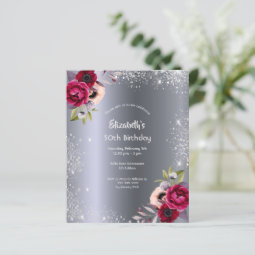Budget birthday party silver floral invitation | Zazzle