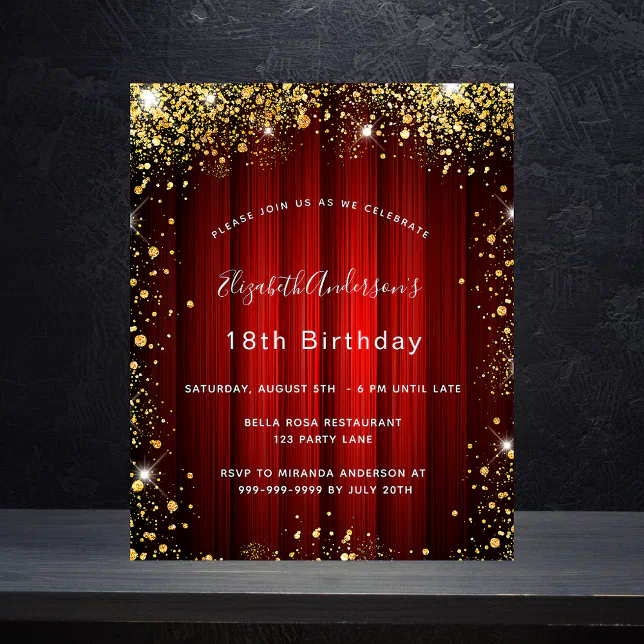Budget birthday red gold movie theater invitation | Zazzle