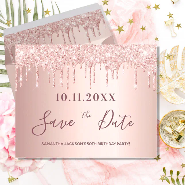 Budget Birthday rose gold glitter save the date | Zazzle
