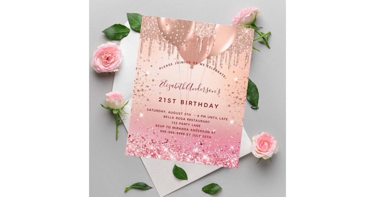Budget birthday rose gold pink glitter balloons | Zazzle
