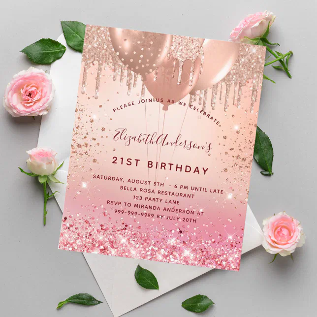 Budget birthday rose gold pink glitter balloons | Zazzle