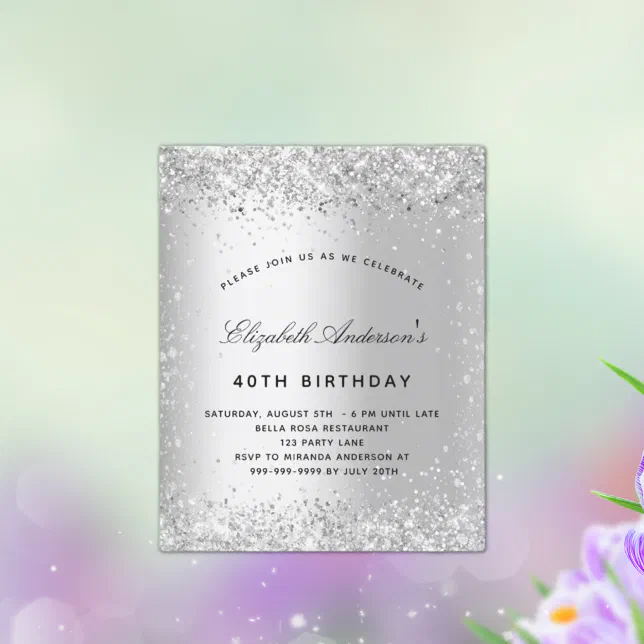 Budget birthday silver glitter sparkles invitation | Zazzle