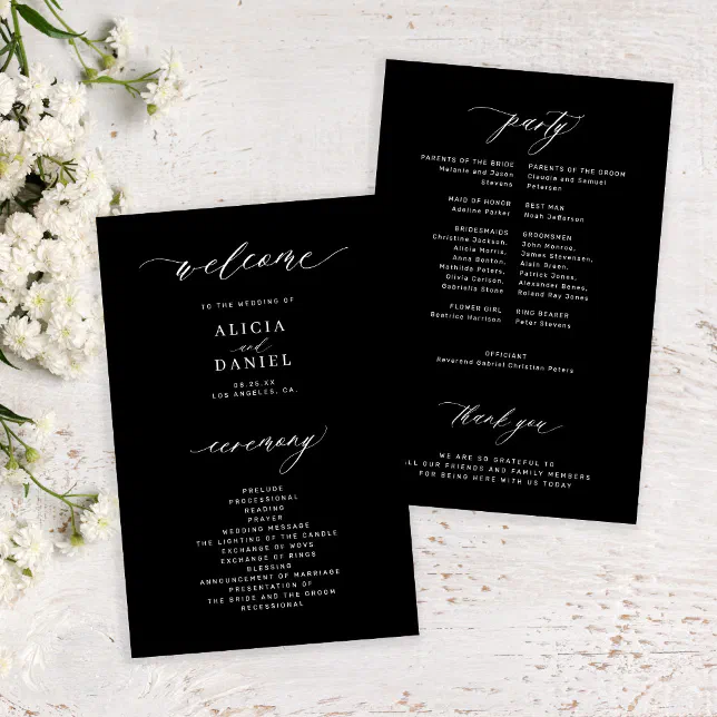 Budget black and white elegant wedding program | Zazzle