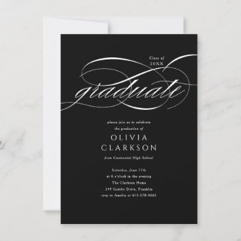 Budget Black Elegant Script Photo Graduation Party Invitation | Zazzle