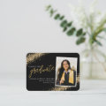 Budget Black Gold Glitter Grad Photo Graduation Note Card | Zazzle