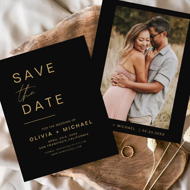 Budget Black Gold Save the Date Elegant Photo Flyer | Zazzle