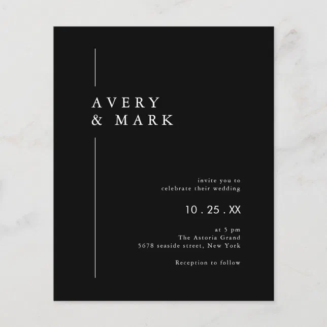 Budget Black Modern Minimalist Wedding Invitation | Zazzle