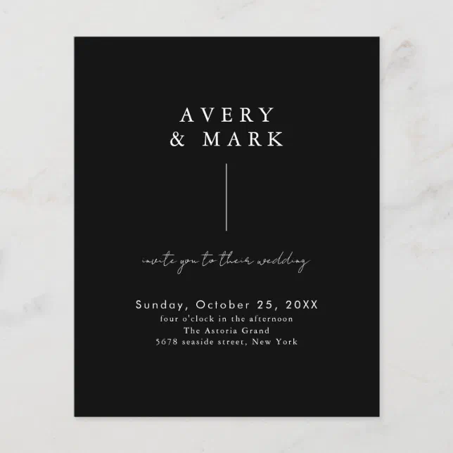 Budget Black Modern Wedding Invitation Flyer | Zazzle