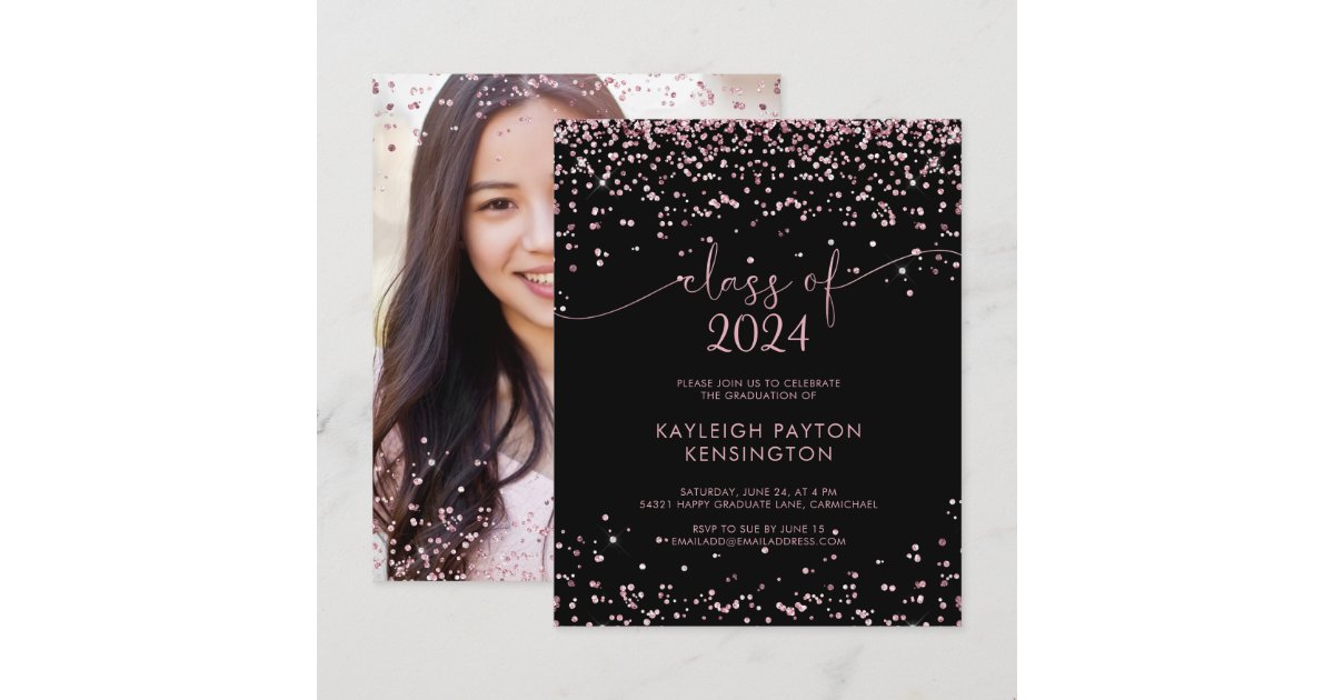 BUDGET Black Rose Gold Pink Glitter Graduation | Zazzle.com