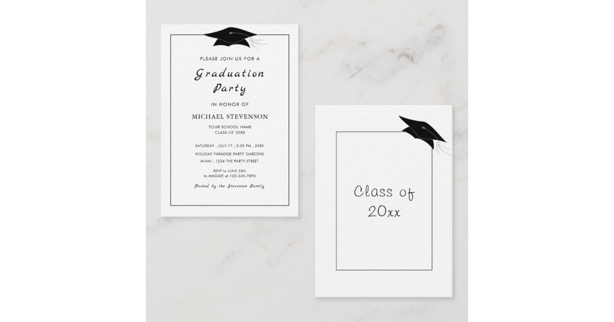 Budget Black White Graduation Party Invitation Cap | Zazzle