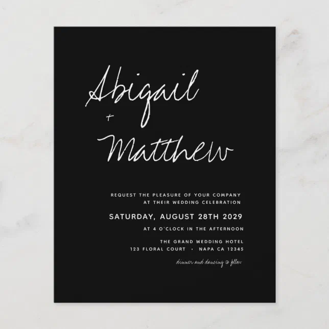 Budget Black White Modern Wedding Invitation Flyer | Zazzle