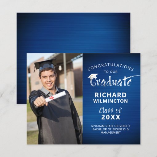 Budget Blue Congrats Graduate Photo Announcement | Zazzle