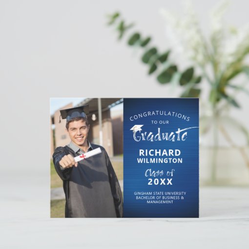 Budget Blue Congrats Graduate Photo Announcement | Zazzle