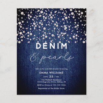 BUDGET Blue Denim Diamonds & Pearls Bridal Shower Flyer | Zazzle