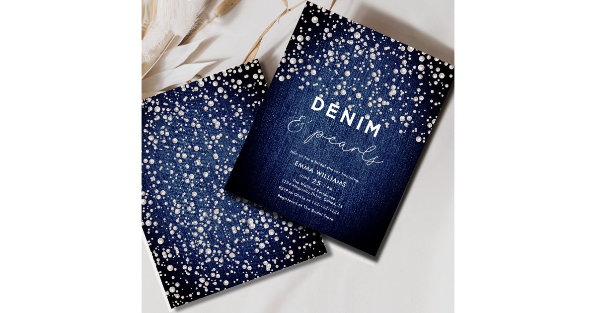 BUDGET Blue Denim Diamonds & Pearls Bridal Shower Flyer | Zazzle