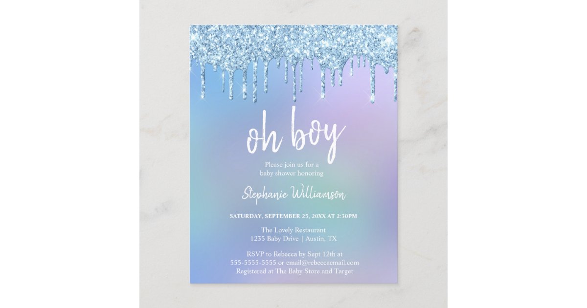 Budget Blue Dripping Glitter Boy Baby Shower | Zazzle