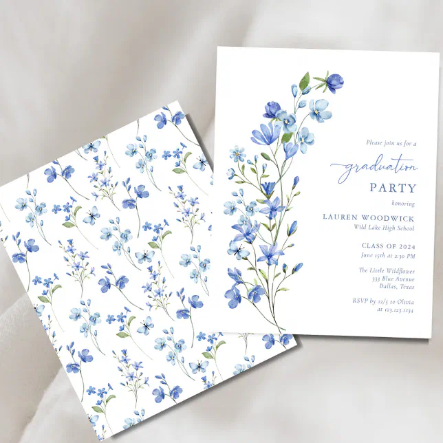 Budget Blue Floral Girl Graduation Party Invites | Zazzle