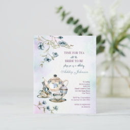 Budget blue floral tea party bridal shower invitat | Zazzle