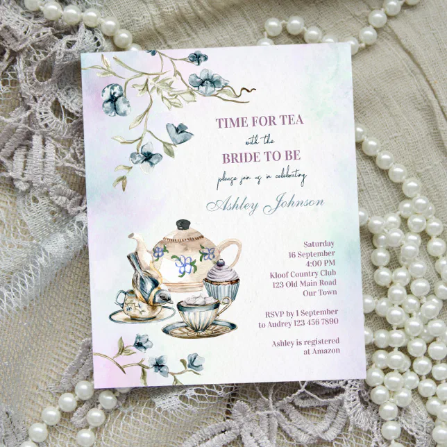 Budget blue floral tea party bridal shower invitat | Zazzle
