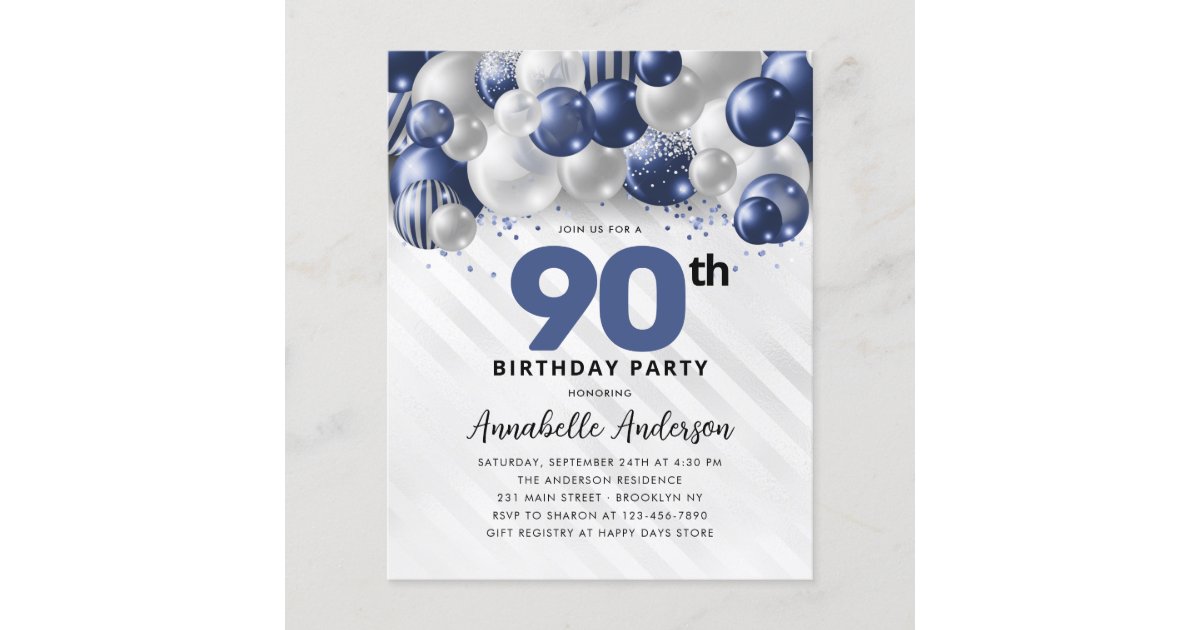 Budget Blue Silver Balloon Glitter 90th Birthday | Zazzle