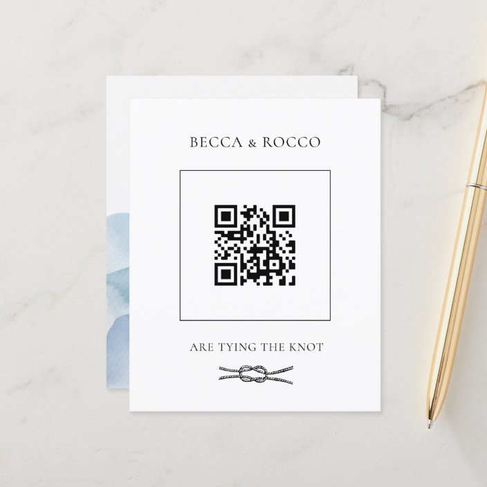 Budget Blue Watercolor QR Code Tying the knot | Zazzle.com