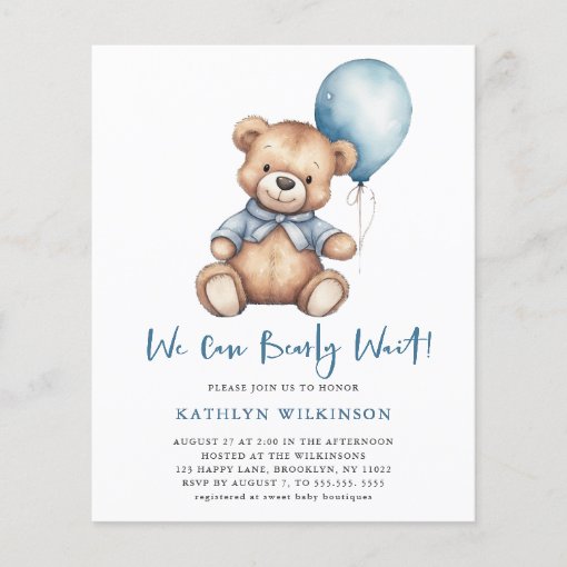 BUDGET Blue We Can Bearly Wait Boy Baby Shower | Zazzle