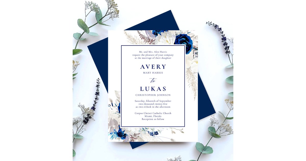 Budget Blue & White Floral Wedding Invitation | Zazzle