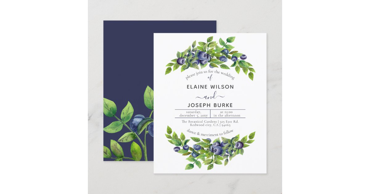 Budget blueberries botanical wedding invitation | Zazzle