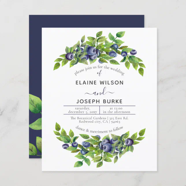 Budget blueberries botanical wedding invitation | Zazzle